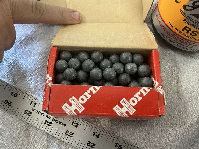 50 caliber balls, pellets, muzzle loading powder - Legacy Auction Company