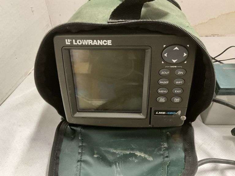 Lowrance depth finder with battery and charger - Legacy Auction Company