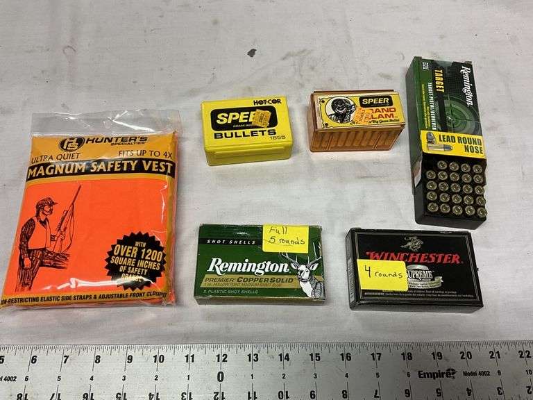 Safety vest, assorted ammo, bullets - Legacy Auction Company