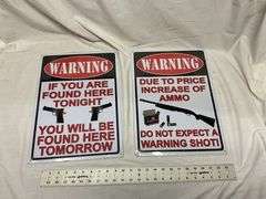 2 metal gun warning signs - Legacy Auction Company
