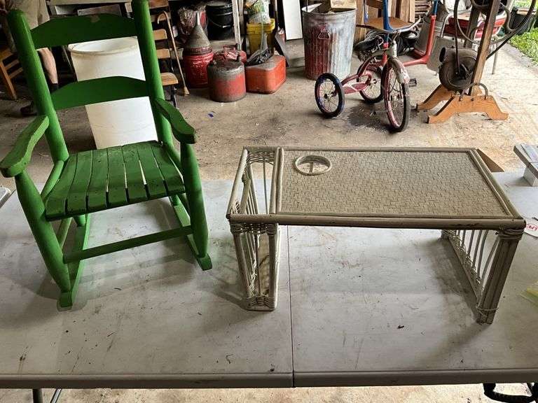 Child’s rocker, wicker tray - Legacy Auction Company
