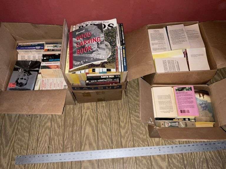 5- boxes of paperback novels, missing covers - Legacy Auction Company