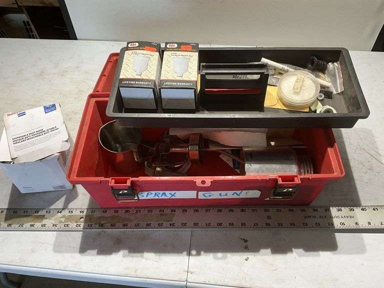 Dust masks, toolbox, spray gun - Legacy Auction Company