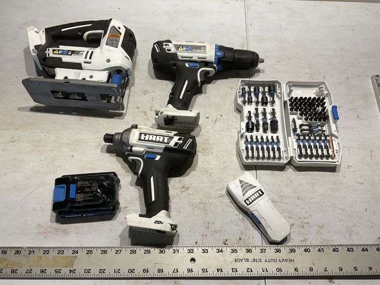 Hart 20volt Tool set. Bit Set, drill, jigsaw, - Legacy Auction Company