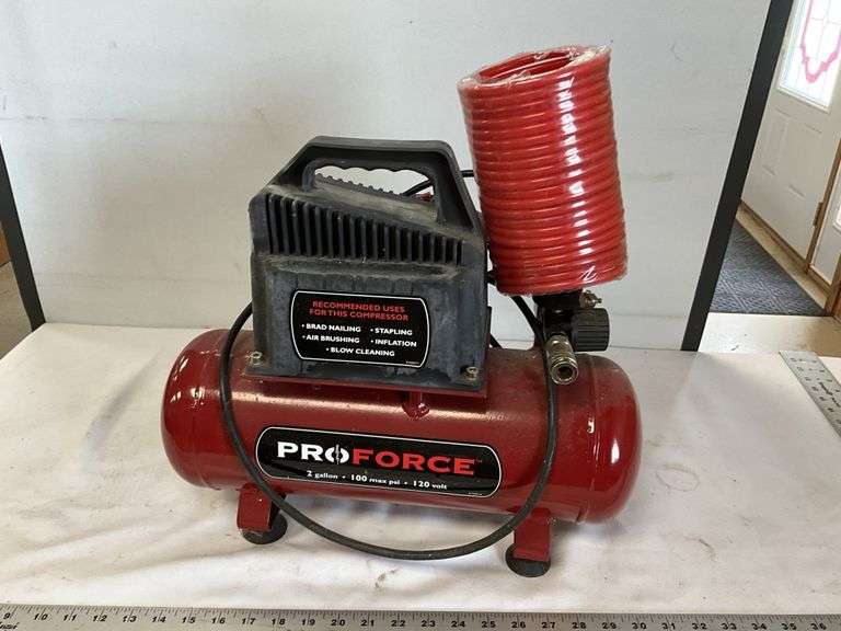 ProForce air compressor 2 gallon, works - Legacy Auction Company