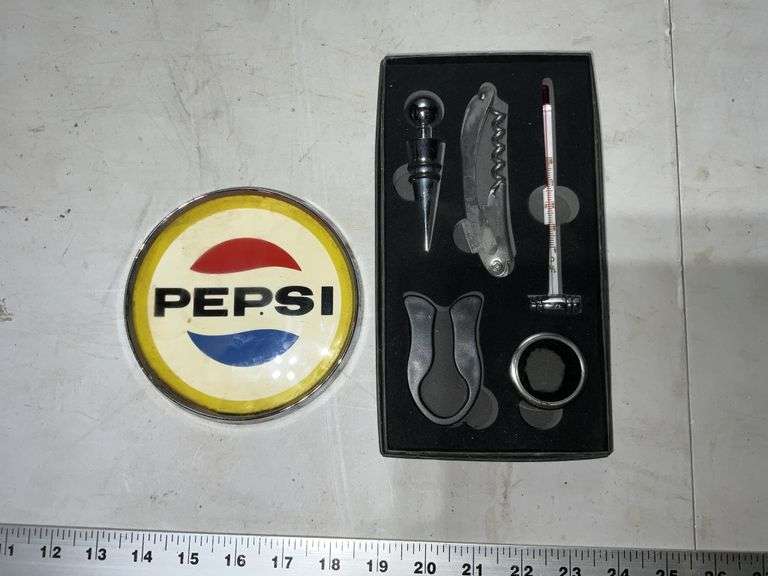 Pepsi emblem, wine opening kit, Baethke Oil level - Legacy Auction Company