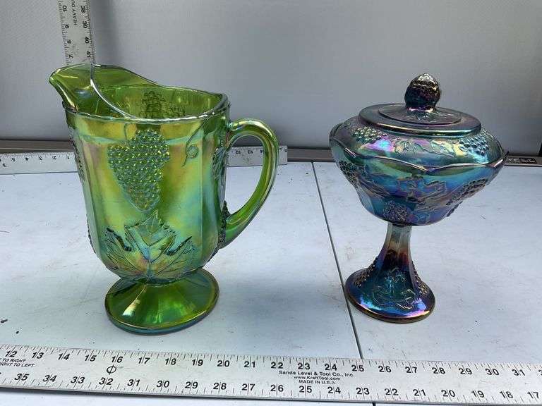 Carnival glass pitcher, candy dish & bowl - Legacy Auction Company