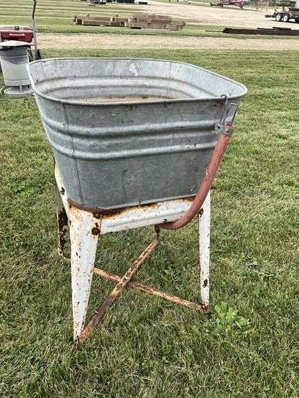 Galvanized wash tub and stand - Legacy Auction Company
