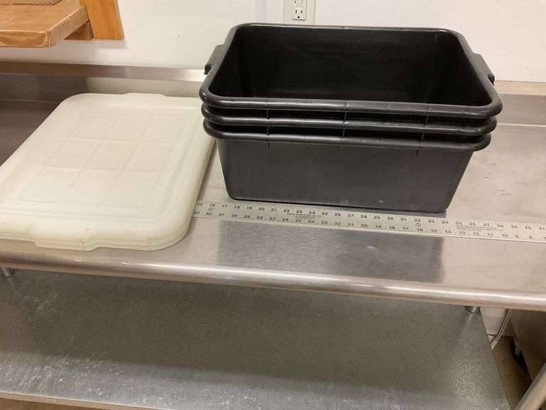 Three plastic tubs with three lids - Legacy Auction Company