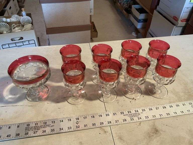 Tiffin Ruby Kings crown thumbprint set of eight - Legacy Auction Company