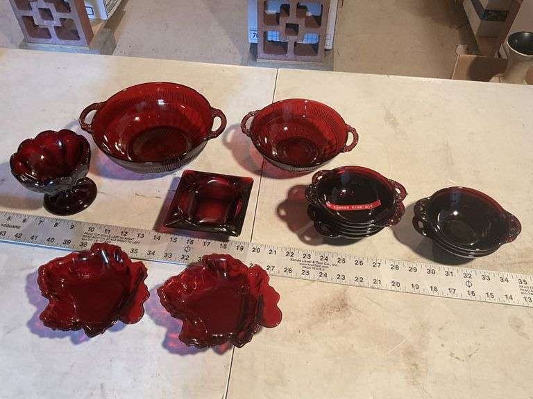 Ruby red bowls, ashtray and candy dishes - Legacy Auction Company