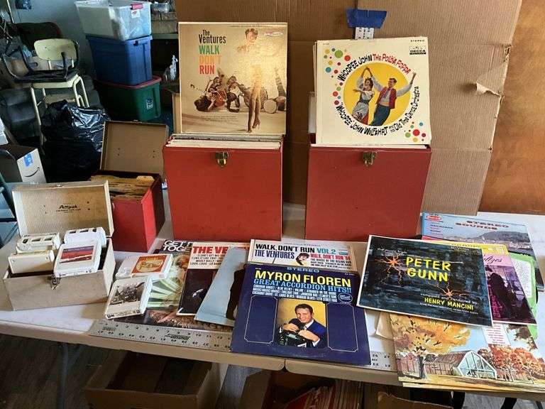Vintage record carriers, records and eight track - Legacy Auction Company