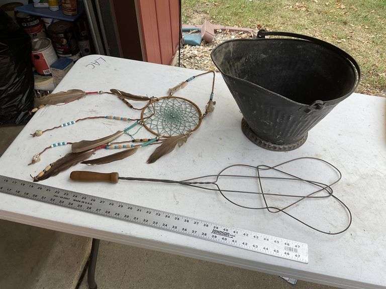 Vintage rug beater, ash bucket and dream catcher - Legacy Auction Company