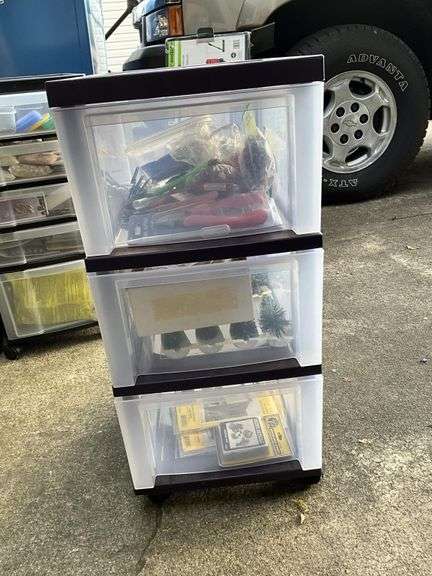 Storage drawers with model train accessories - Legacy Auction Company