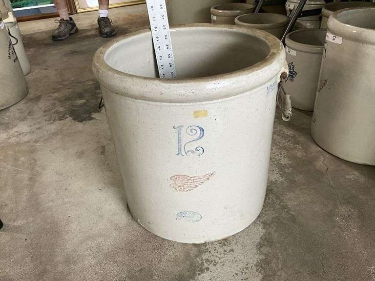 Red Wing 12 gallon crock with bailed side handles - Legacy Auction Company