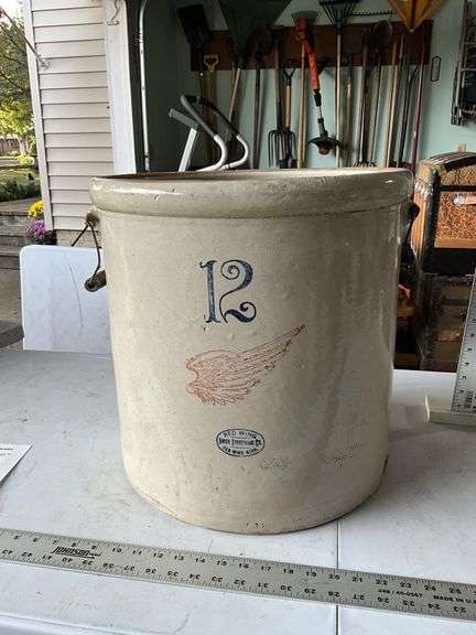 Red Wing 12 gallon crock with bailed handles, - Legacy Auction Company