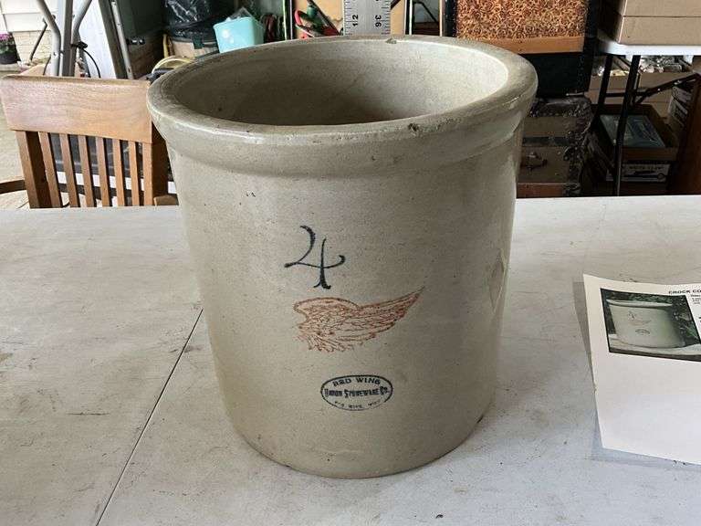Red Wing 4 gallon crock, has chip around the - Legacy Auction Company