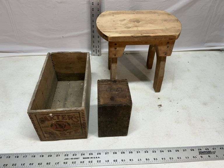 Wooden boxes, stool - Legacy Auction Company