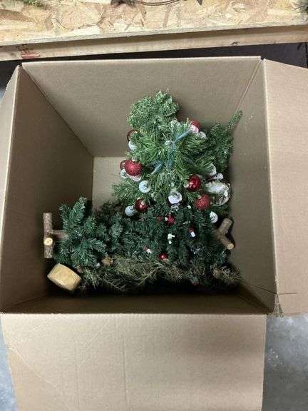 Large box of miniature Christmas trees, etc. - Legacy Auction Company
