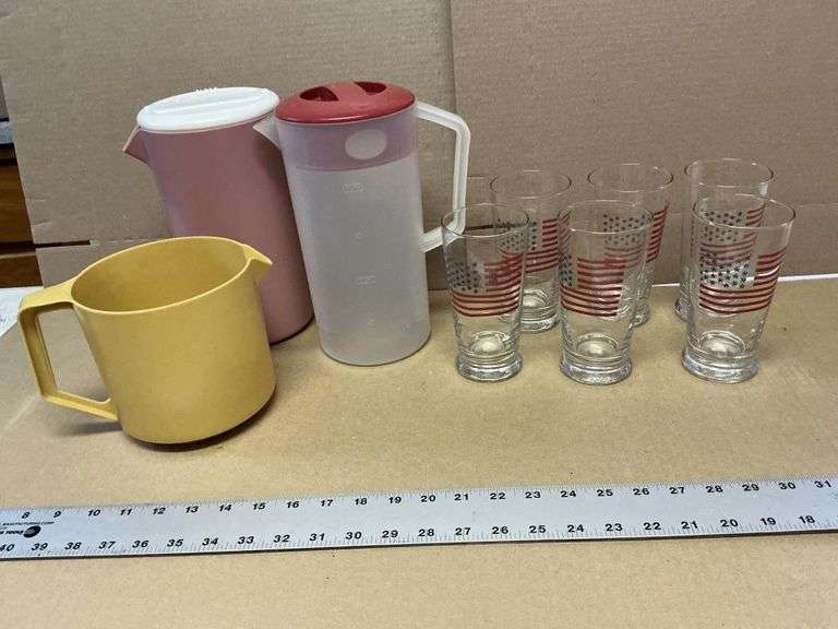 Plastic pitchers, flag glasses - Legacy Auction Company