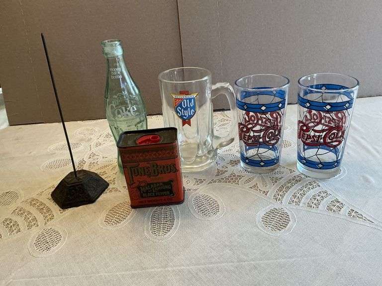 Pepsi glasses, spice tin, receipt holder, etc - Legacy Auction Company