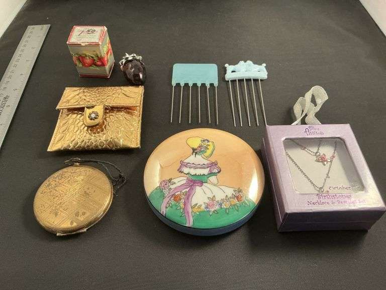 Compact, hair combs, trinket box, Avon - Legacy Auction Company