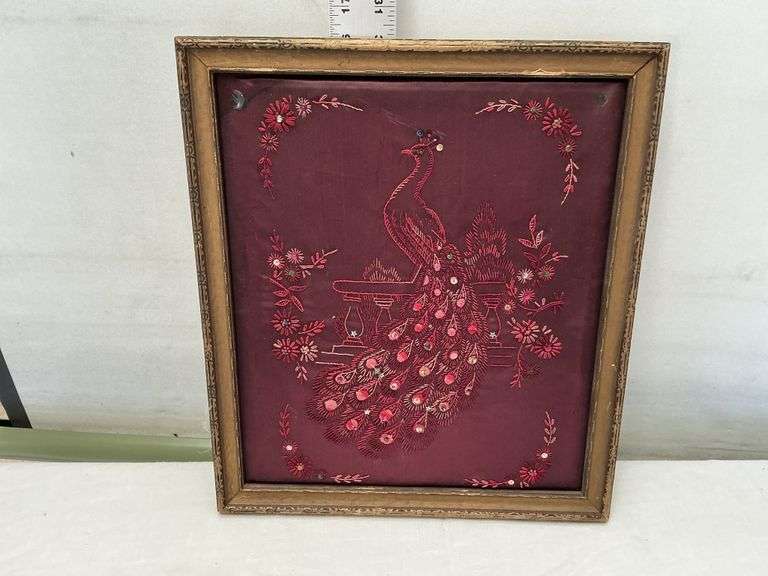 Vintage embroidered peacock picture - Legacy Auction Company
