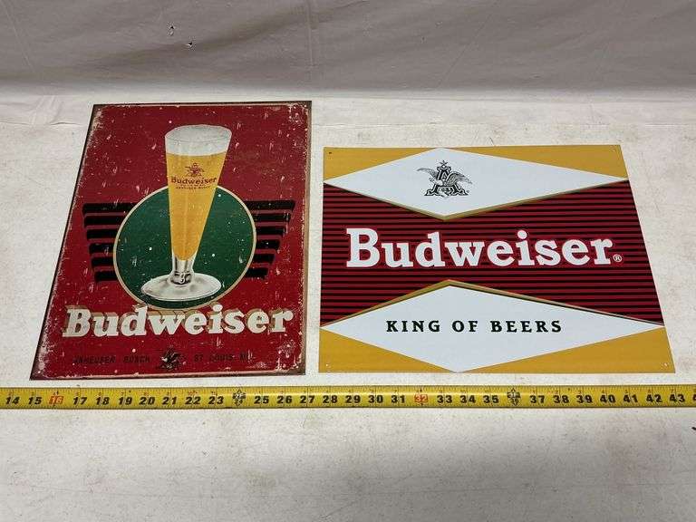 Metal Budweiser signs - Legacy Auction Company