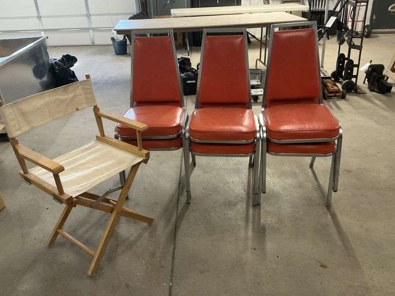 Directors chair, 6 orange vinyl/chrome chairs - Legacy Auction Company