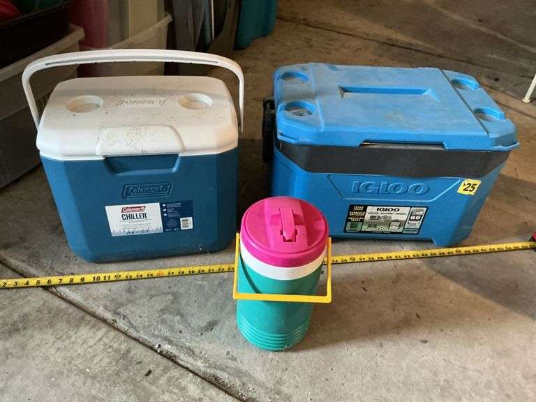 Coleman/igloo coolers and thermos garbage bag - Legacy Auction Company