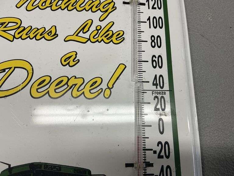 John Deere key holder, decals, cup, thermometer - Legacy Auction Company