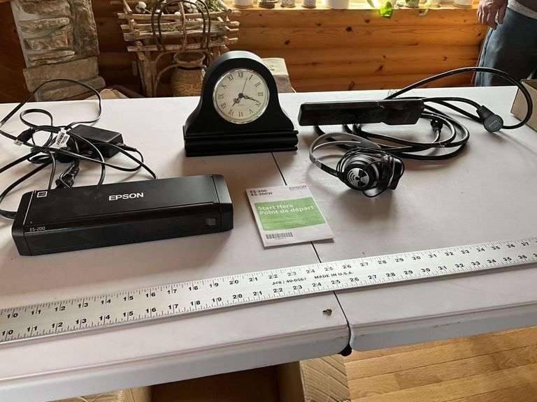 Epson scanner, mantle clock, headphones, etc. - Legacy Auction Company