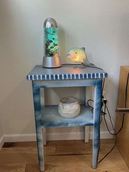 Painted end table with fish night lights and - Legacy Auction Company