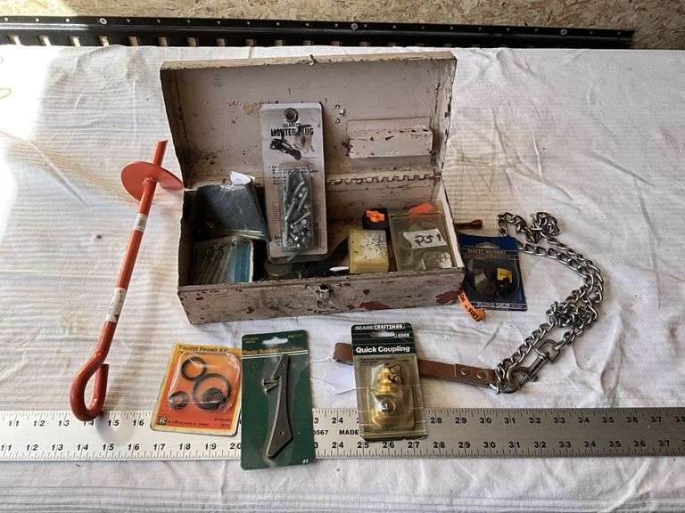15" earth anchor, hardware and dog leash - Legacy Auction Company