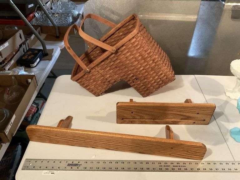 Step basket and 2- Oak shelves - Legacy Auction Company