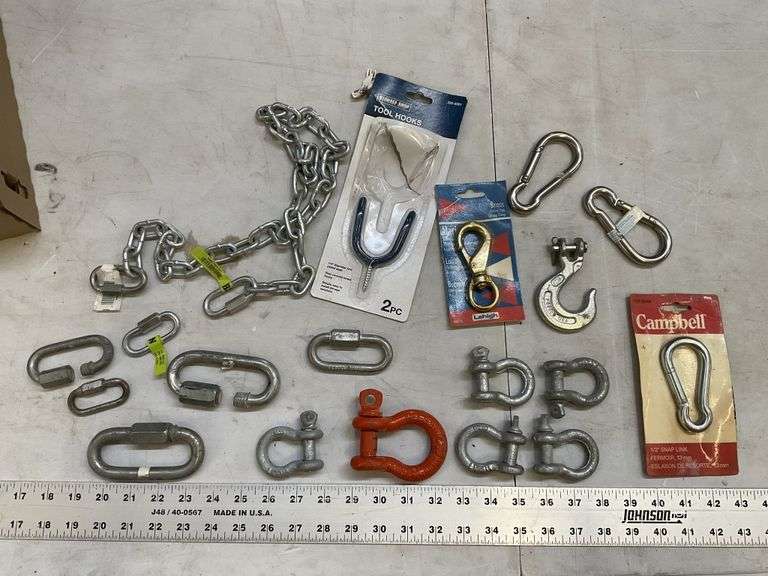 Assorted clevis chains and hooks etc - Legacy Auction Company