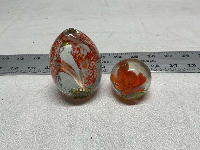 Orange flower paperweights - Legacy Auction Company