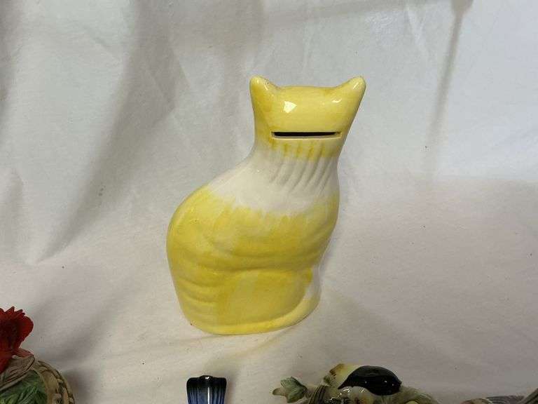 Cat bank & bird figurines, etc - Legacy Auction Company