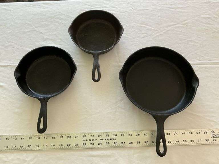 (2) 8" cast iron skillets & 10" skillet - Legacy Auction Company