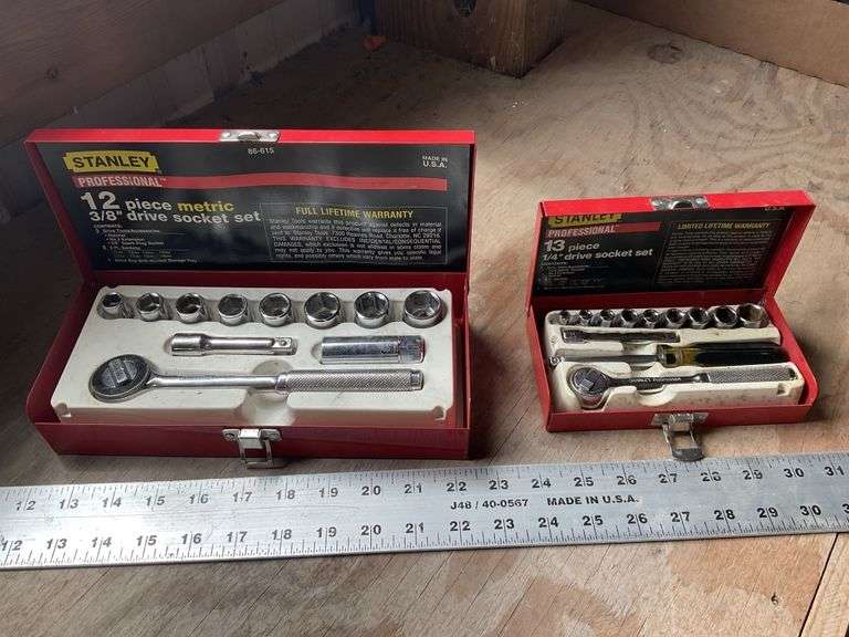 2- Stanley socket sets, 3/8" metric, 1/4" sae - Legacy Auction Company