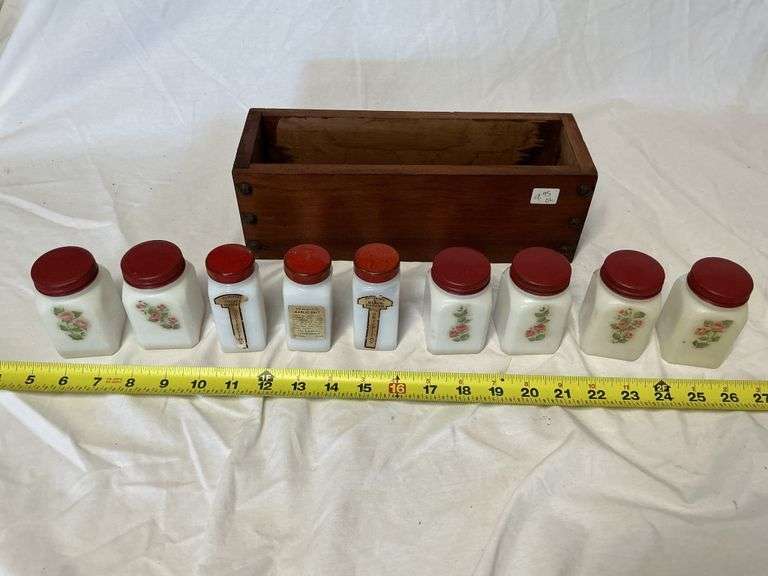 Vintage spice containers and box - Legacy Auction Company