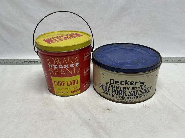 Decker lard and Decker's country sausage tins - Legacy Auction Company
