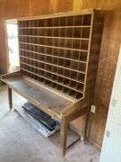 Vintage oak mail room, sorting table and boxes. - Legacy Auction Company