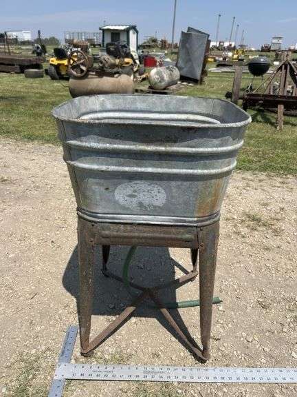 Galvanized wash tub on stand - Legacy Auction Company