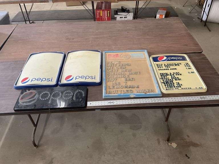 4- Pepsi restaurant signs and 1- Pepsi open sign, - Legacy Auction Company