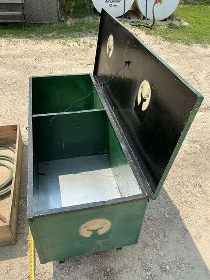 Metal storage box on casters and wooden box - Legacy Auction Company
