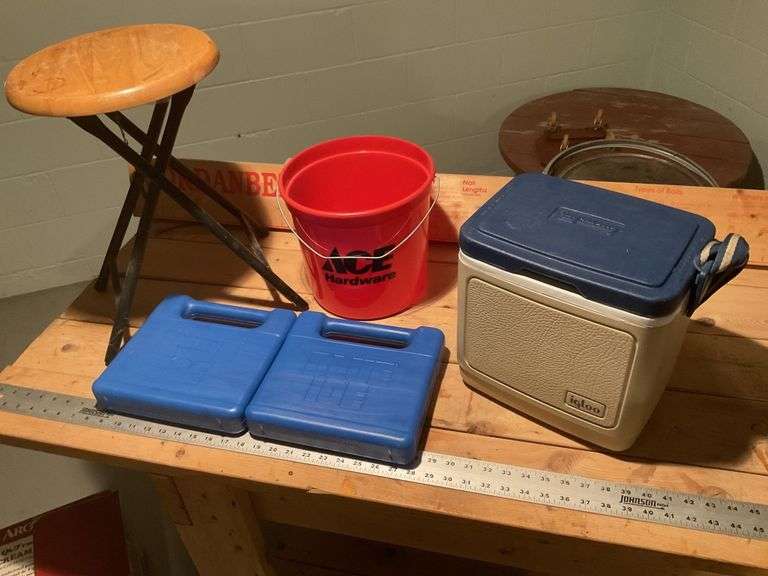 Folding stool, Igloo cooler and ice packs - Legacy Auction Company