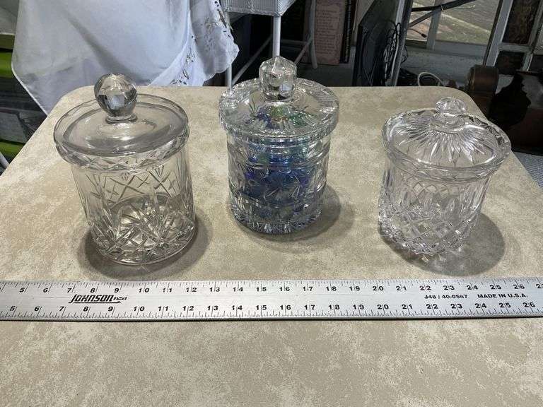 3- crystal glass canisters with lids - Legacy Auction Company