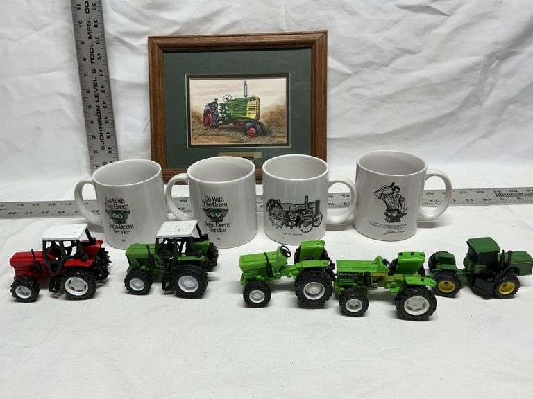 John Deere coffee mugs, Oliver print and toy - Legacy Auction Company