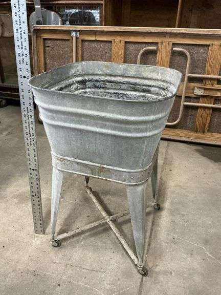 Galvanized wash tub and stand - Legacy Auction Company